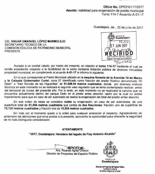 Venderán a particulares dos predios colindantes al parque El Deán